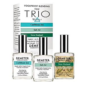DEMETER Water Foolproof Blending Set of 3 Perfumes - Caribbean Sea, Salt Air, New Zealand - 3 Unique 1 Oz Cologne Sprays