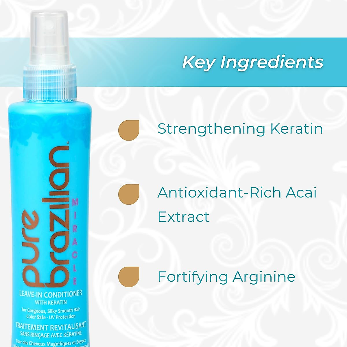 Pure Brazilian Leave-In Conditioner, Nourishing Hair Treatment Enriched with Keratin to Fortify & Strengthen, 6.78 Ounce (200 Milliliter)