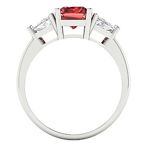 Clara Pucci 3.0 Carat Emerald cut 3 stone Solitaire Natural Garnet Designer Anniversary Bridal Engagement Ring 14k White Gold Size 5