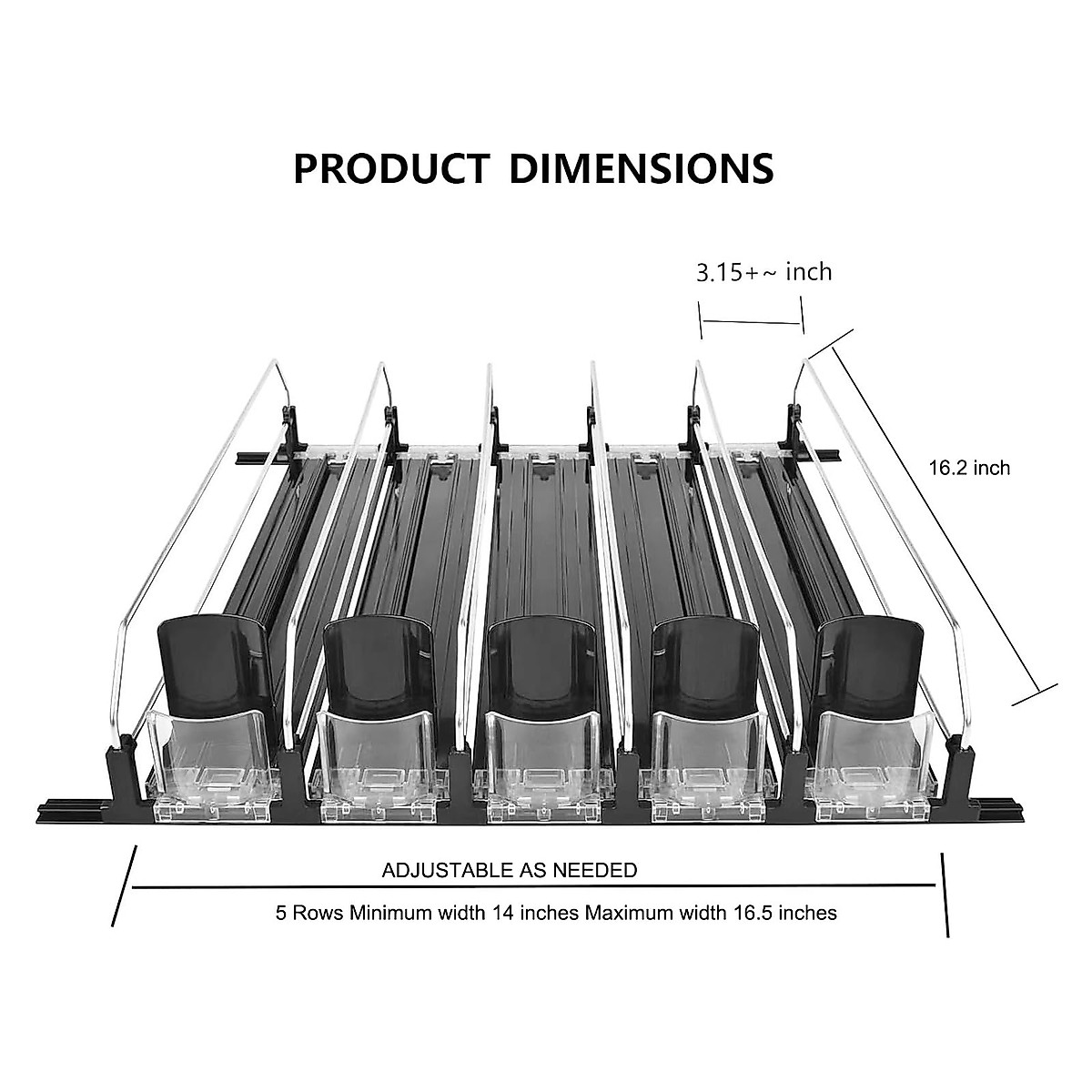 Drink Organizer for Fridge, Self-Pushing Soda Can Dispenser for Refrigerator,Width Ajustable,Beer Pop Can Water Bottle Storage for Pantry, Kitchen(Black, 5 Row)