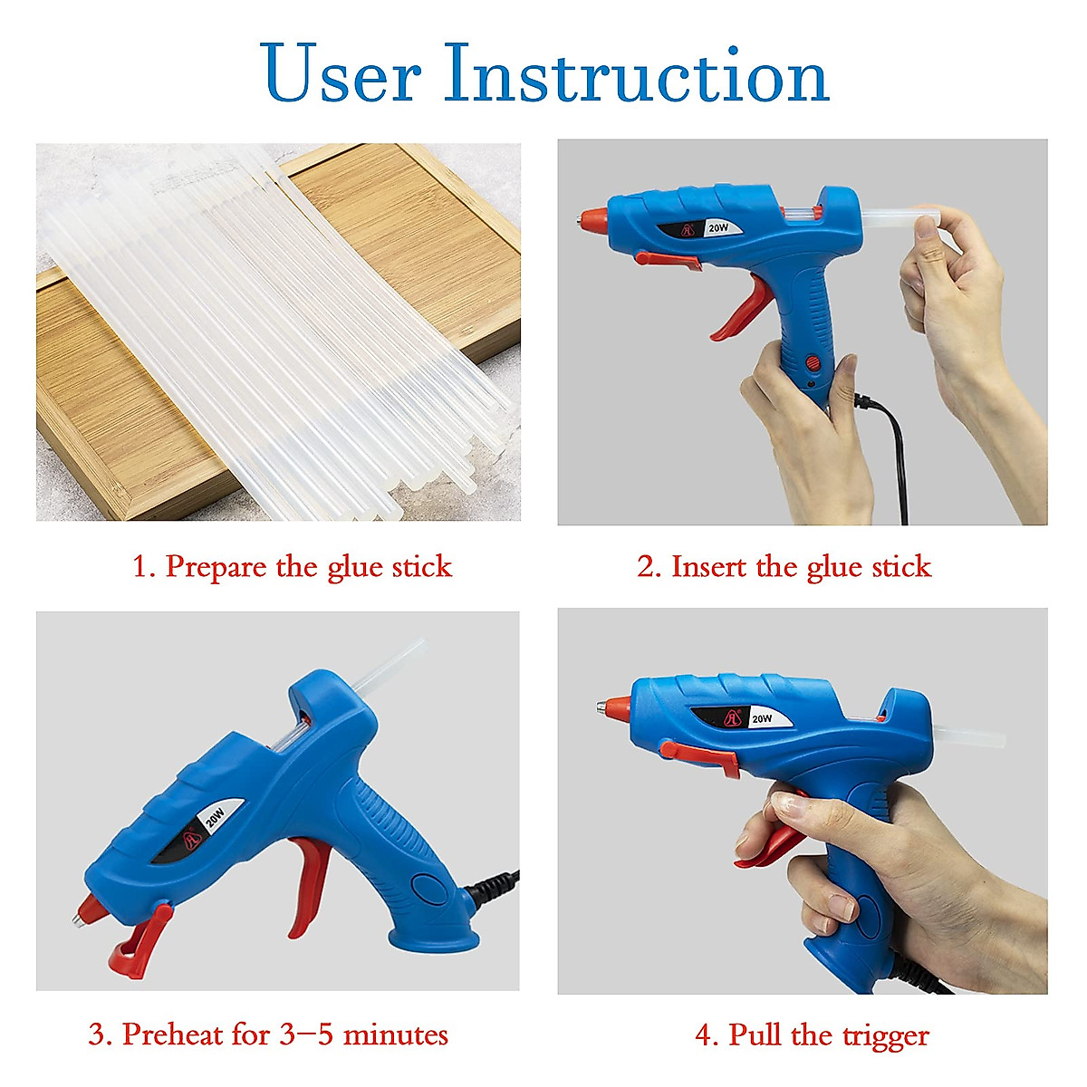 FL Hot Glue Gun, High Temperature Hot Melt Glue Gun Kit with 15 pcs Glue Sticks, Packaging, DIY, Arts & Craft, Repair and More (Light Blue-20W)