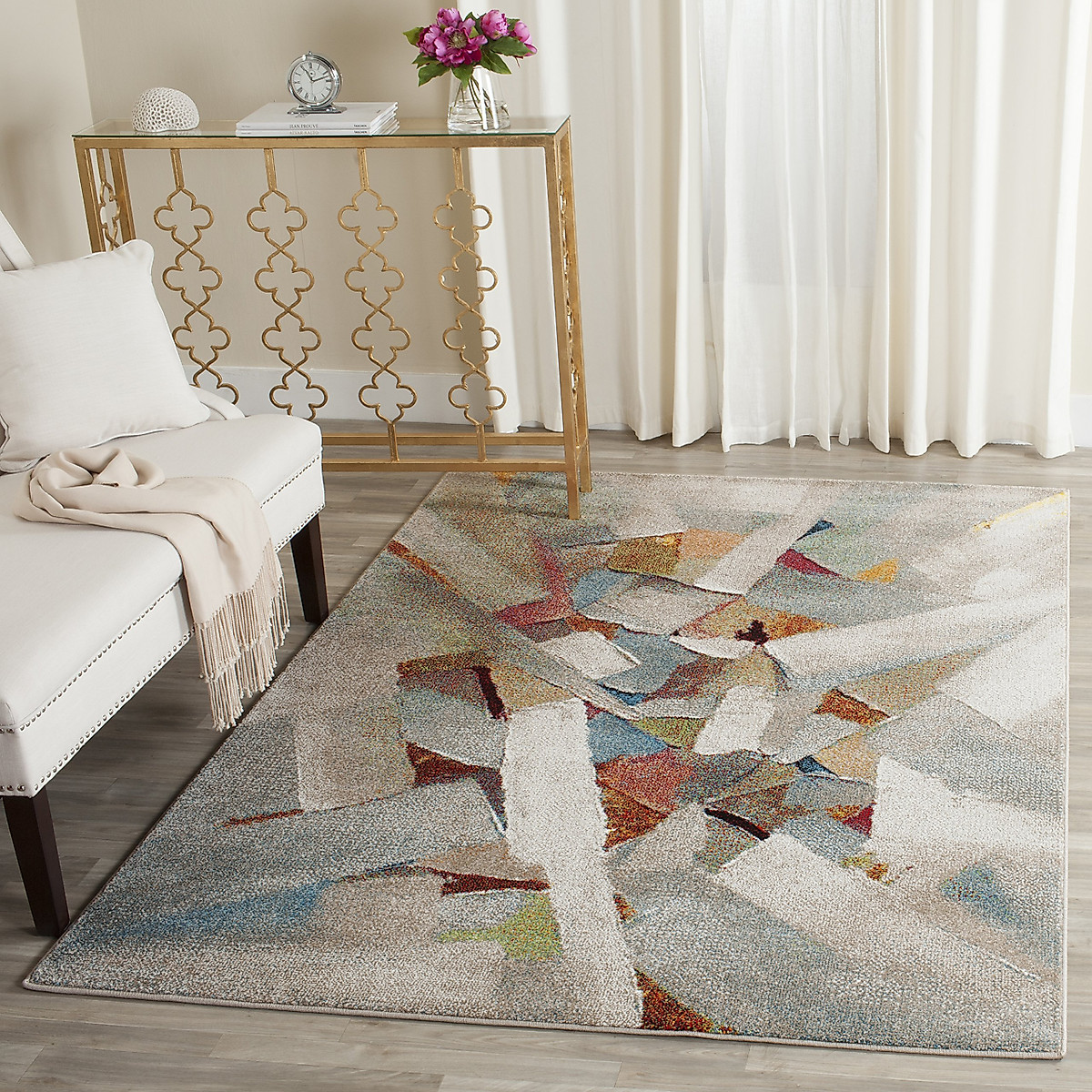 SAFAVIEH Porcello Collection Area Rug - 6'7" x 9', Grey & Multi, Modern Abstract Design, Non-Shedding & Easy Care, Ideal for High Traffic Areas in Living Room, Bedroom (PRL6937B)