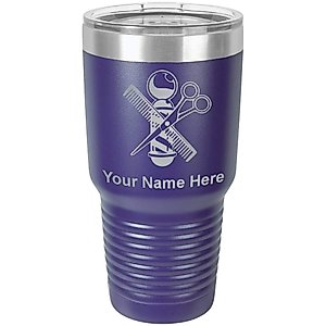 LaserGram 30oz Vacuum Insulated Tumbler Mug, Barber Shop Pole, Personalized Engraving Included (Dark Purple)