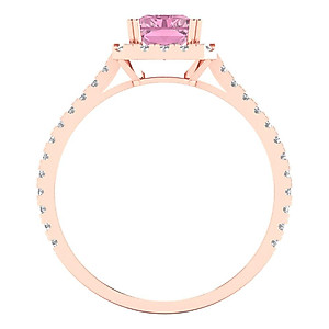 Clara Pucci 1.98 ct Emerald Cut Solitaire Halo Genuine Pink Simulated Diamond Engagement Promise Anniversary Bridal Ring 18K Rose Gold 7