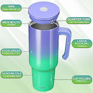 40 oz Tumbler with Handle | Insulated Tumbler with Leak-proof Lid and Straw | Stainless Steel Coffee Travel Mug | Reusable Water Bottle Cup | Keeps Cold for 34Hrs (Fairyland Green)