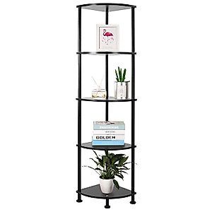 5 Tier Corner Shelf Elevtab, Multipurpose Corner Shelf Stand Storage Bookshelf Tall Bookcase,Plant Stand Corner Shelf Unit for Living Room,Bedroom,Bathroom and Garden,Black shelves for Home and Office