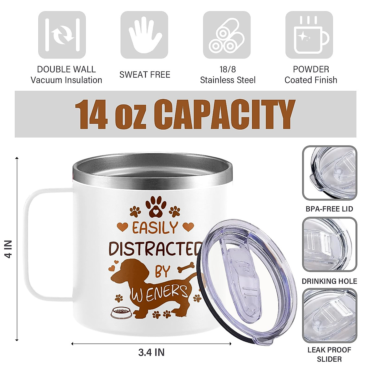 WWHSAI Dachshund Gifts - Easily Distracted by Wieners Dogs Dachshund Coffee Cups 14 Oz - Dachshunds Gifts For Women - Birthday Gift For Dackel Owners - Mothers Days Gift for Dachshunds Dog Mom Lovers