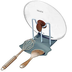 Lid and Spoon Rest, Utensil Rest with Drip Pad for Multiple Utensils, Spoon Holder & Lid Holder for Stove Top, Kitchen Utensil Holder for Spoons, Lid, Ladles, Tongs & More (Blue)