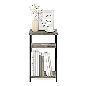 Furinno Just 3-Tier Metal Frame End Table with Storage Shelves, 1-Pack, French Oak