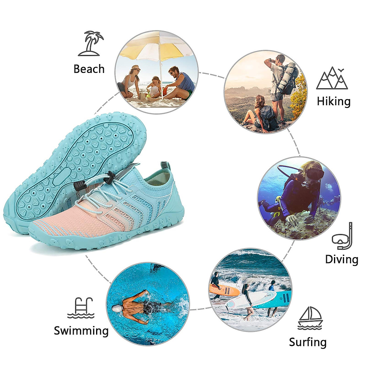 WateLves Water Shoes Mens Womens Beach Swim Shoes Quick-Dry Aqua Socks Pool Shoes for Surf Yoga Water Aerobics (G-Pink/Blue, 39)