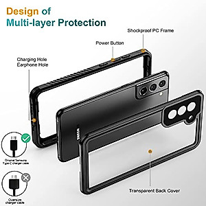 Temdan Samsung Galaxy S21 FE Waterproof Case, Slim Fit, Heavy Duty Protection, 6.4-inch Screen Protector - Black