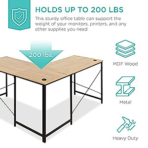 Best Choice Products 94.5in Modular L-Shaped Desk, Corner Computer Workstation, Long 2-Person Study Table for Home, Office w/Adjustable Legs, 200lb Capacity, Customizable Set Up - Oak/Black