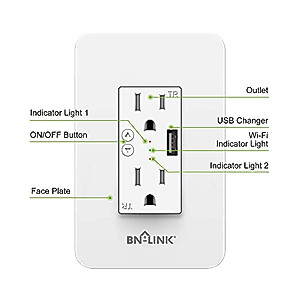 BN-LINK Electrical Outlet in-Wall Smart Wi-Fi Outlet with High Speed 2.1A USB Port - Compatible with Amazon Alexa and Google Assistant - Wireless and Voice Control