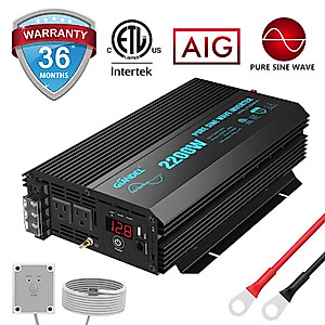 GIANDEL Pure Sine Wave Power Inverter 2200Watt ETL UL458 Listed DC 12V to 120 Vac with Dual AC Outlets and hardwire Blocks & LED Display Remote for RV Truck Boat Solar Emergency【3 YRS Warranty】