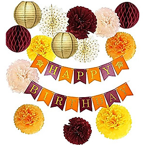 Fall Birthday Party Decorations/Burgundy Orange Birthday Party Decorations/Thanksgiving Table Decor Maroon Burgundy Yellow Women 30th/40th/50th/60th/70th Burgundy Orange Birthday Party Decorations