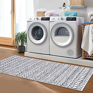 RUGSREAL 2' x 12' Runner Rug Extra Long Hallway Runner Rug Washable Indoor Runner Rug Non-Slip Boho Kitchen Runner Rug Geometric Runner for Living Room Bedroom Laundry, Grey 2'x12'