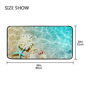 Starfish Coral and Seashell On The Summer Beach Kitchen Rug Doormats Carpet Bath Mats Runner Rug for Home Decor,Non-Slip Standing Kitchen Rug 39" X 20"