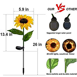 IOYOI 4 Pack Upgraded Solar Outdoor Sunflower Decor, Solar Garden Yard Stake, Solar Sunflower Lights for Garden/Patio/Porch/Yard