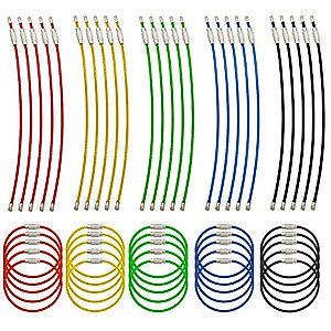 WZT 50 Pcs Wire Keychains 2mm 6.3 inches, Assorted Colored Cable Loops Stainless Steel Key Ring for Hanging Luggage Tag, Keyrings and ID Tag Keepers