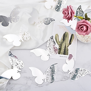 URROMA Reflective Butterfly Table Number Place Card, 50 Pcs Silver Wine Glass Cup Decor Postcards Wedding Centerpieces Wall Decals Sticker for Parties