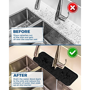 Kitchen Sink Splash Guard - Silicone Faucet Handle Drip Catcher Tray, Dish Soap Dispenser and Sponge Holder Mat Behind Faucet, Kitchen Guard Gadgets Sink Accessories for Kitchen Counter and Bathroom