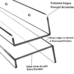 Febwind 4 Pack 24-Inch Long Clear Acrylic Floating Shelves Wall Ledge Invisible Wall Mounted Floating Bookshelf U Shape Wall Shelf for Book Display Makeup Product Spice Organizer