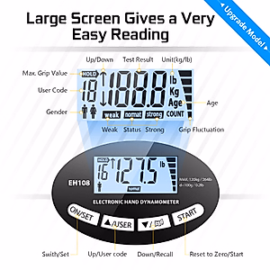 Hand Dynamometer Grip Strength Trainer - Electronic Hand Grip Strength Tester Grip Strengthener Hand Exerciser Meter Digital Hand Grip Training Gauge 265 Lbs / 120 Kgs for Sport Home School Use