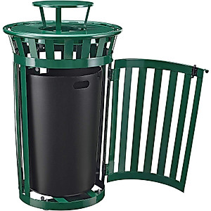 Global Industrial 36 Gallon Outdoor Metal Slatted Receptacle w/Access Door & Rain Bonnet Lid, Green