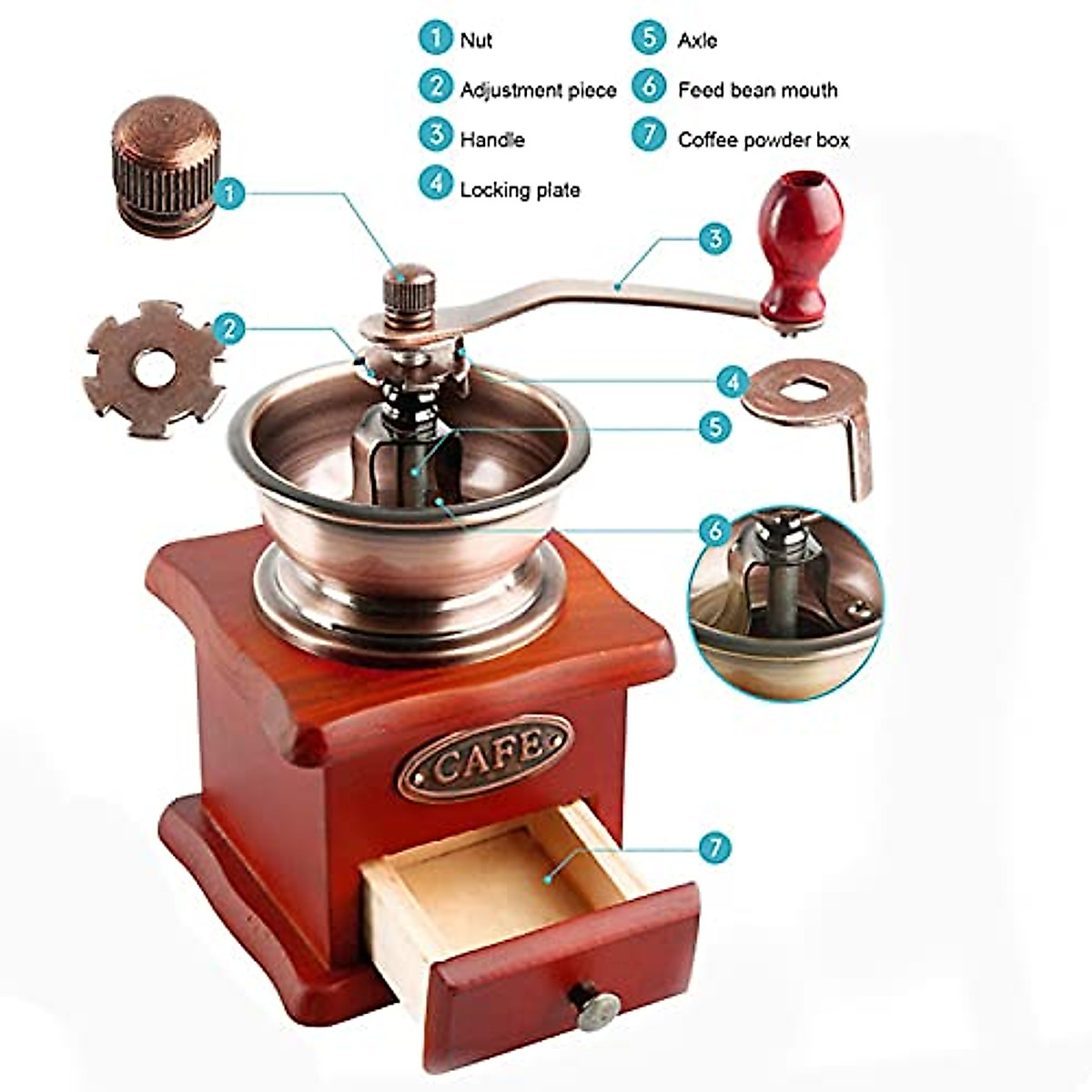 Manual Coffee Grinder, Hand Crank Coffee Grinders Vintage Style Hand Coffee Grinder Roller Classic Coffee Mill Hand Crank Coffee Grinders for Drip Coffee French Press