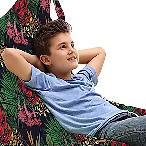 Lunarable Floral Lounger Chair Bag, Vintage Style Hand-Drawn Jungle Flowers Bouquet Pattern Aloha Paradise Theme Print, High Capacity Storage with Handle Container, Lounger Size, Multicolor