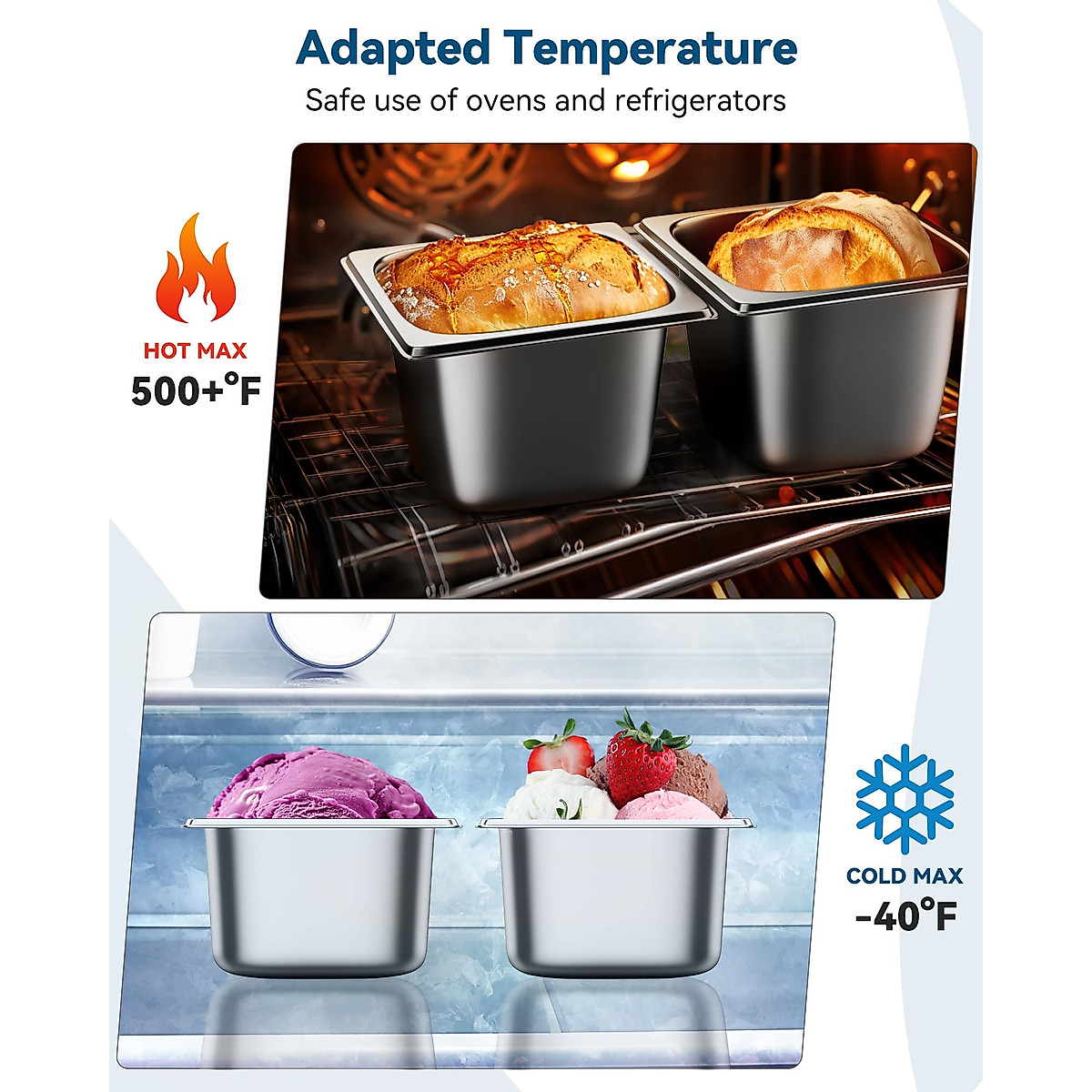 ZeroPone Hotel Pan 4" Deep Steam Table Pan 6 Pack 1/6 Size Hotel Pan 22 Gauge Stainless Steel Anti Jam Steam Table Pan