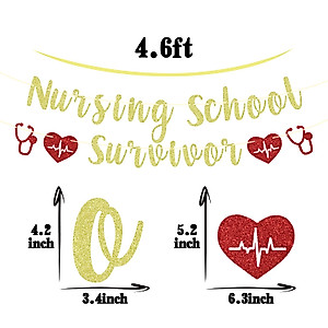 Gold Glitter Nursing School Survivor Banner, Class of 2025 RN/Earned It/Nurse Call The Shots, 2025 Nursing School Graduation Party Decorations Supplies