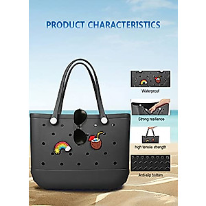 Beach Bag Rubber Tote Bag Waterproof Travel Bags for Women Washable Tote Bag Handbag for Sports Beach Market Pool (Large, Black)