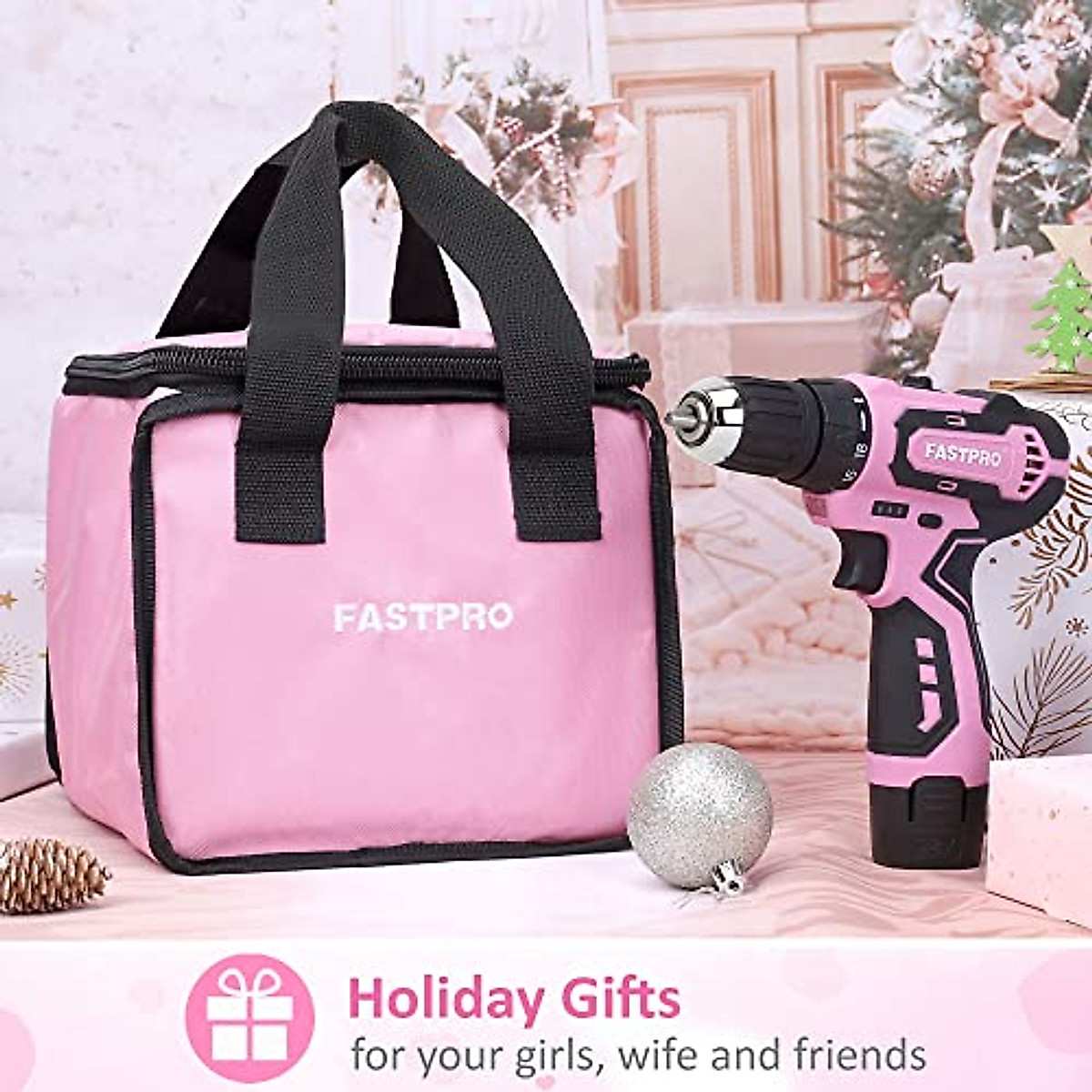 FASTPRO 42-Piece 12V Pink Drill kit, Lithium-ion Cordless Drill Driver, 3/8 in. Drill Driver Set with One 1.5 Ah Batteries, Charger and Tool Bag