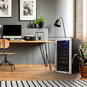 NewAir Compressor Wine Cooler Refrigerator in Stainless Steel | 27 Bottle Capacity | Freestanding or Built-In | UV Protected Glass Door with Lock and Handle AWC-270E