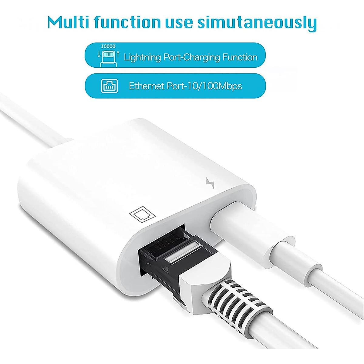 Lightning to Ethernet Adapter, 2 in 1 RJ45 Ethernet LAN Network Adapter, with Charging for iPhone/iPad, Certified Plug and Play Adapter, Support 100 Mbps Ethernet Network