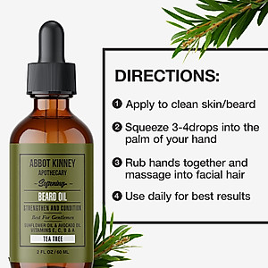 ABBOT KINNEY APOTHECARY Softening Beard Oil, Strengthens and Conditions Beards, Blend of Natural Oils, 2 oz (Tea Tree)