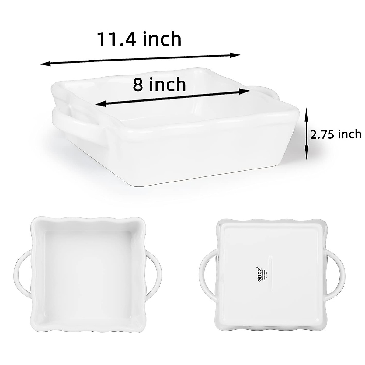 GDCZ Ceramic Baking Dish with Double Handle, Baking Dish Casserole Dishes, 8-Inch (White)