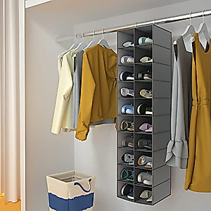 coastal rose Hanging Shoe Organizer for Closet, 20 Sections Hanging Closet Organizers and Storage Shelves, Space Saving Shoe Storage Rack Holder, Grey, 12''W×12''Dx 50''H