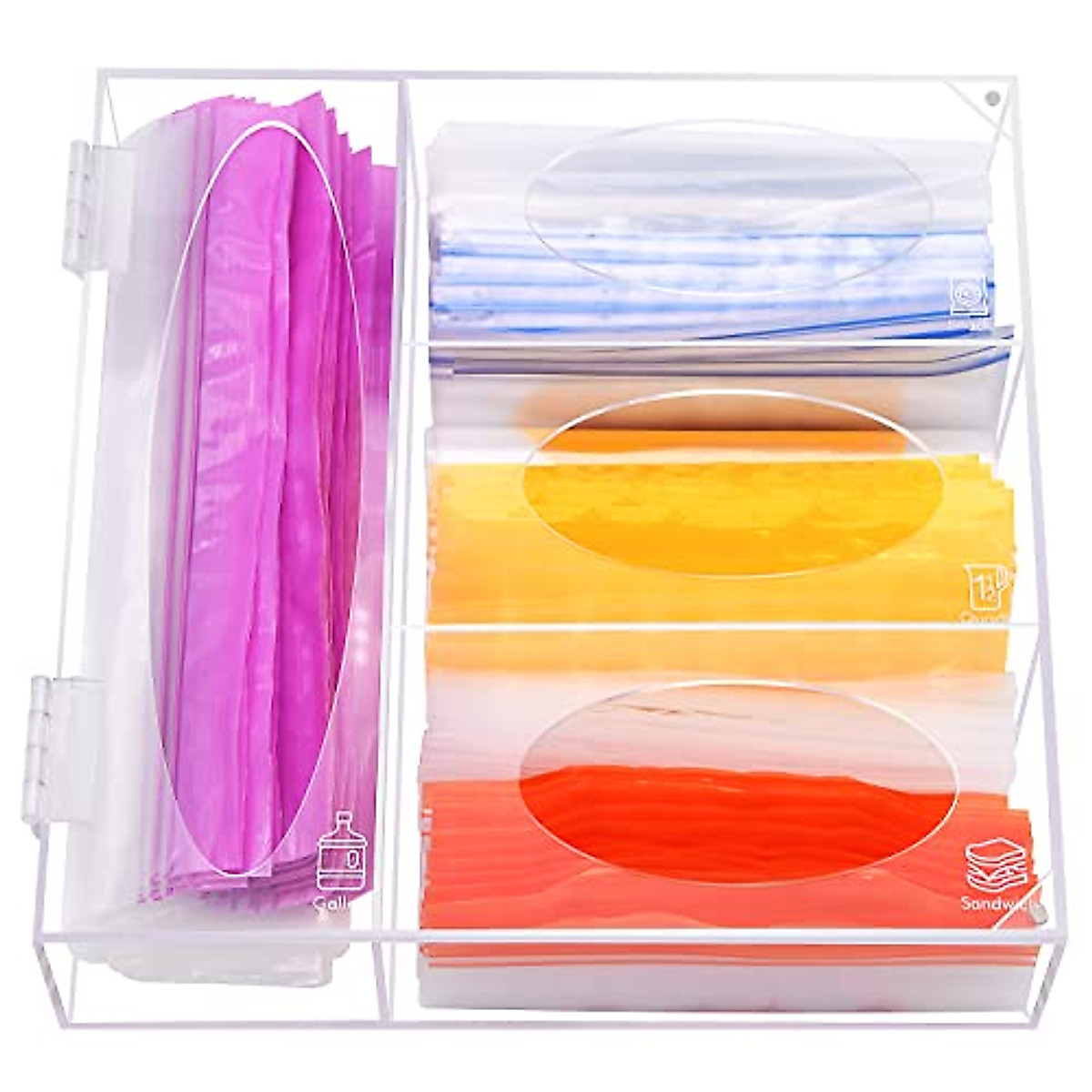 Bag Storage Organizer, Acrylic Food Storage Bag Organizer, Clear Bag Storage Organizer for Solimo, Hefty, Glad, Compatible with Gallon, Slider Quart, Freezer, Sandwich, Snack