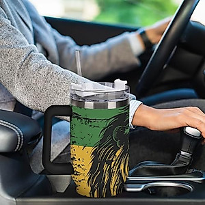 Lion Reggae Jamaica 40OZ Tumbler Stainless Steel Travel Mug Water Bottle Car Cup Tea Cups with Lid Black-style
