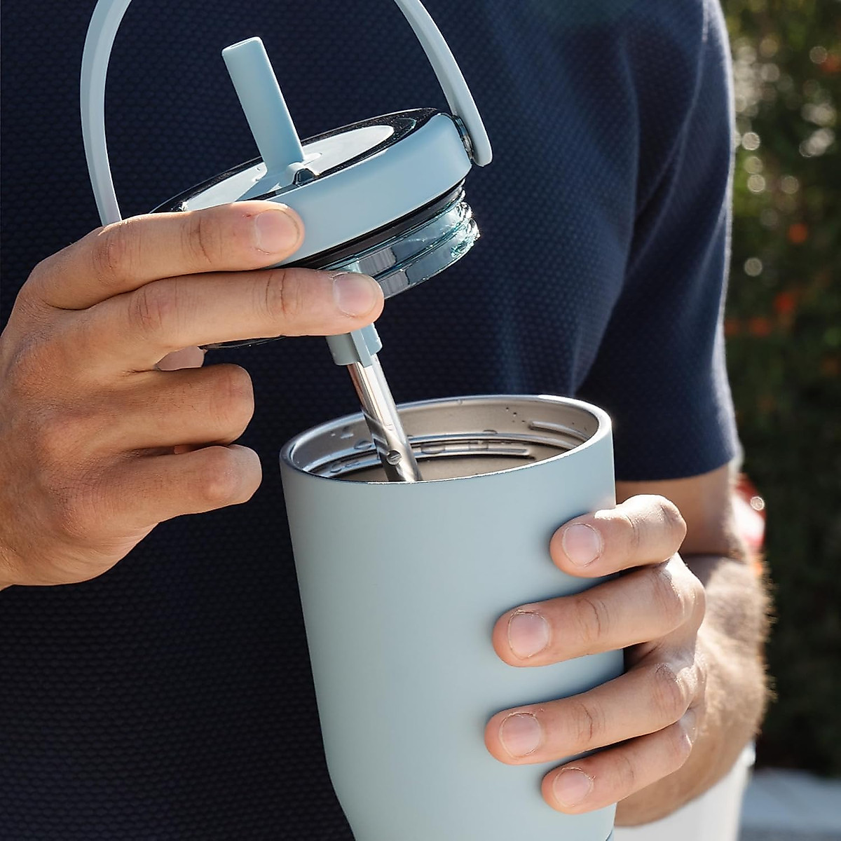 BrüMate Resa 25oz 100% Leakproof Travel Tumbler with Handle & Straw | Flexible Soft Sip Straw | Silicone Sleeve for Durability | Stainless Steel | Cup Holder & Travel Friendly | (Capri Gingham)