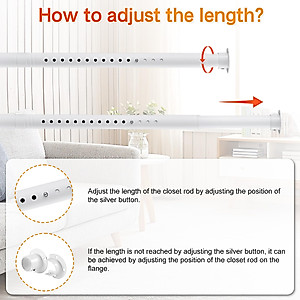 Closet Rod, 17 to 50 inches Adjustable Closet Rods for Hanging Clothes Heavy Duty Closet Hanging Rod Metal White Rod for Closet, Wardrobes, Bathroom, Windows