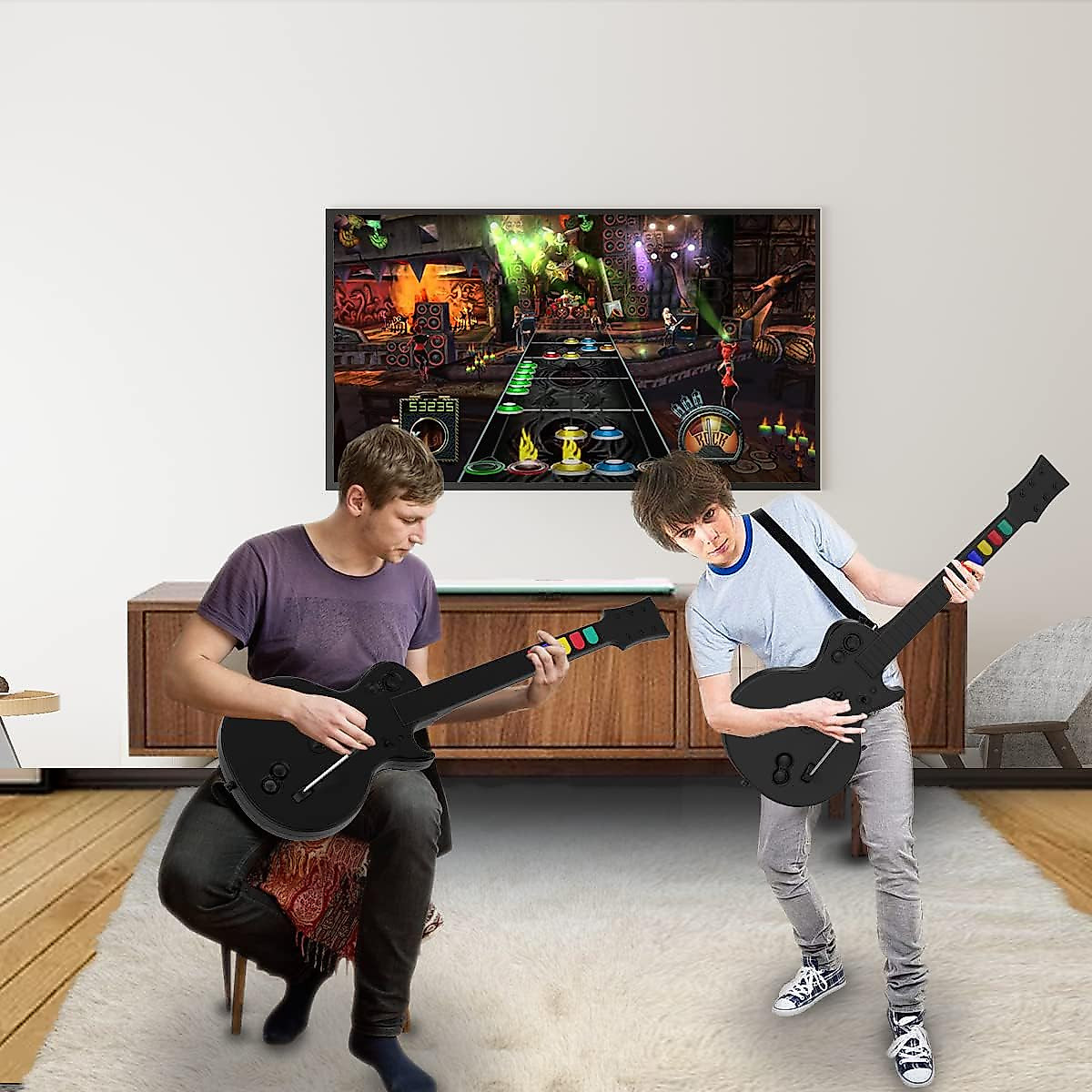 NBCP PC Guitar Hero Controller, Wireless PS3 Guitar Hero with Dongle for PC,Playstation 3 Guitar Hero Rock Band Would Tour Clone Hero Games - Black