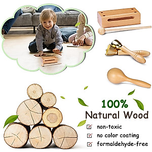LOOIKOOS Toddler Musical Instruments, Eco Friendly Musical Set for Kids Preschool Educational, Natural Wooden Percussion Instruments Musical Toys for Boys and Girls with Storage Bag