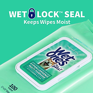 Wet Ones for Pets Hypoallergenic Multi-Purpose Dog Wipes with Vitamins A, C & E | No Fragrance Hypoallergenic Dog Wipes for All Dogs Wipes Multipurpose | 100 Count Pouch Dog Wipes