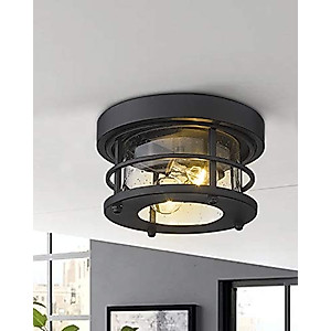 Emliviar 2-Light Round Ceiling Light Fixture, Farmhouse Flush Mount Ceiling Light 10 Inch, Black Finish, WE2085F BK