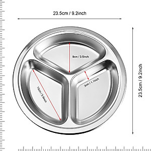 XCELLENT GLOBAL XG 2 Pack Stainless Steel Divided Plates Trays,3 Sections Thickened Round Plate Divided Snack Tray Perfect for Party,Picky Eaters HG656