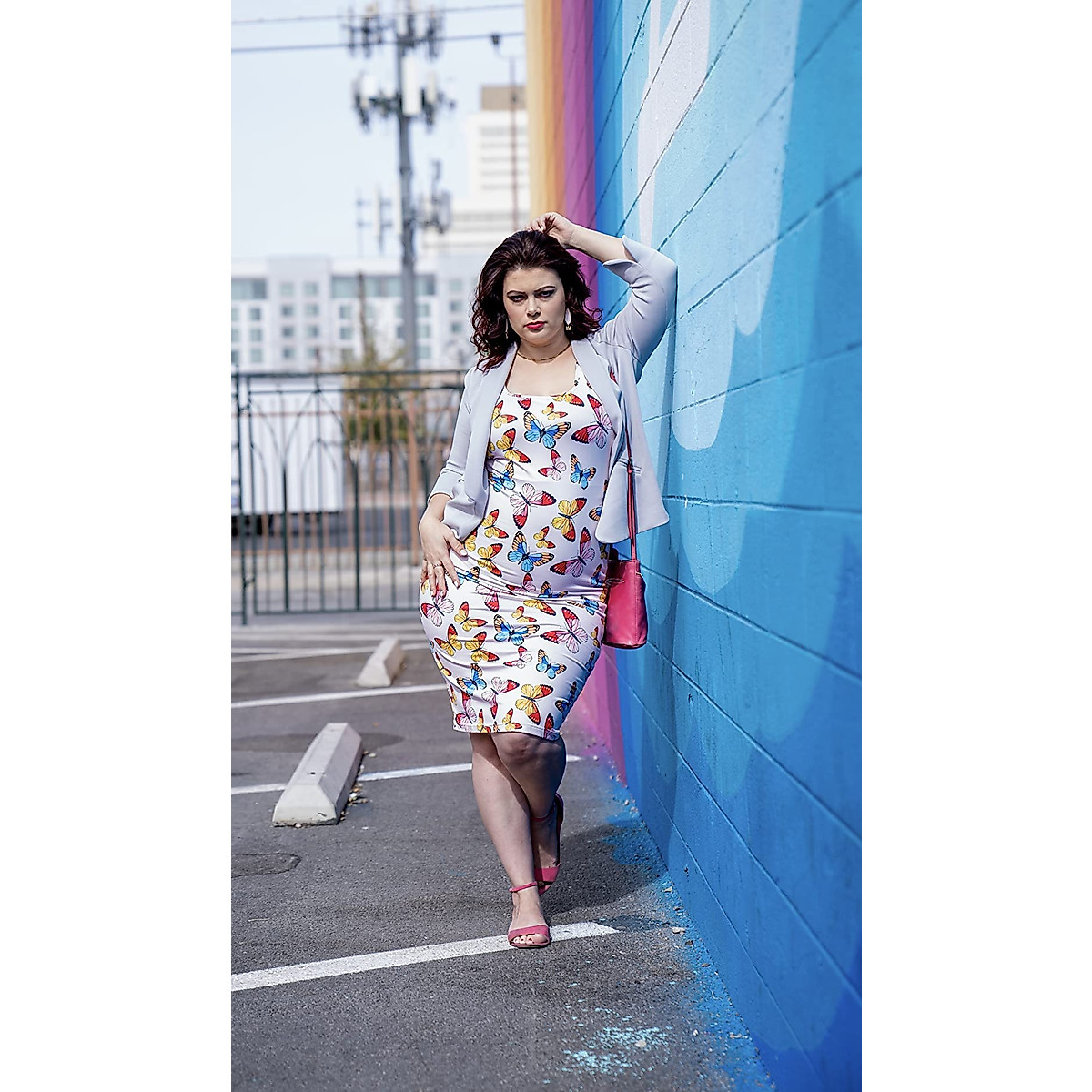 LAGSHIAN Women's Sexy Bodycon Tank Dress Sleeveless Basic Midi Club Dresses Butterfly