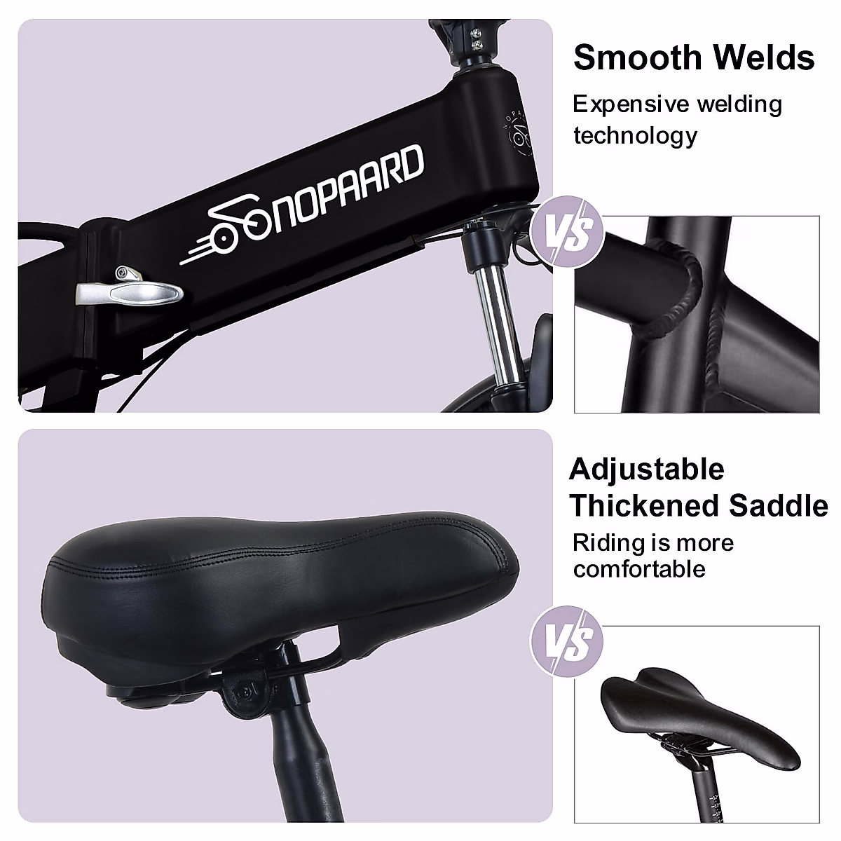 NOPAARD Folding Electric Bikes for Adults, 20" x 4" Fat Tire 500W (Peak 750W) Adults Electric Bicycles 40 Miles 20MPH with 48V Hidden Li-ion Battery, LCD Display, Air Saddle, UL2849, Matte Black